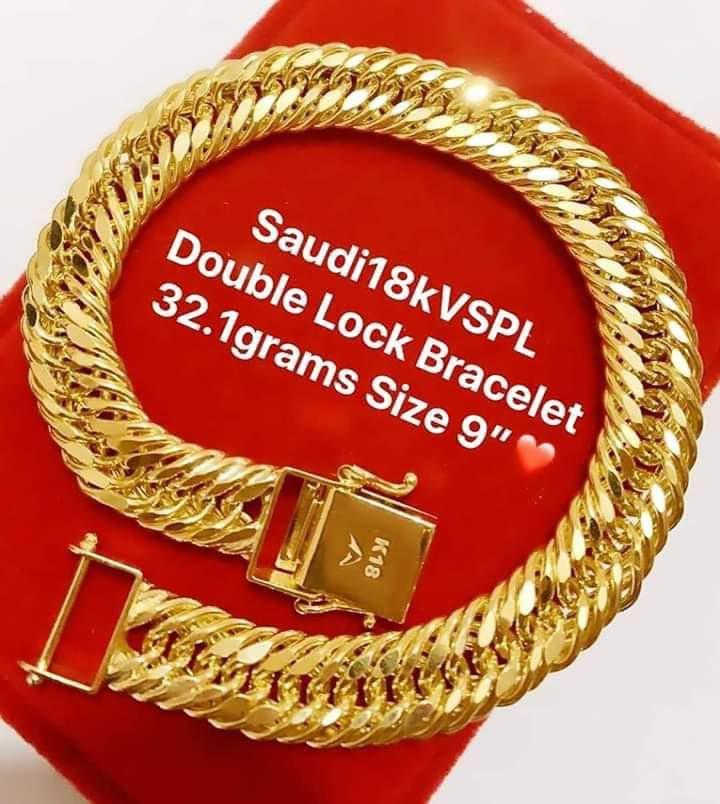 18K Saudi Gold Double Lock Bracelet Japan Style 10 Cut VSPL, Women's ...