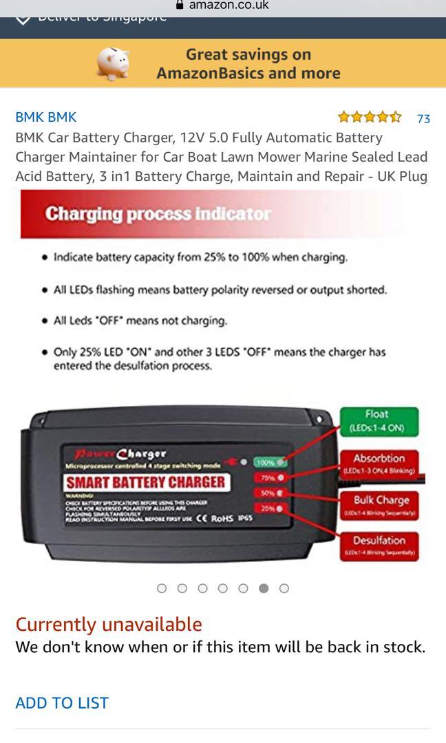 BMK Car Battery Charger, 12V 5.0 Fully Automatic Battery Charger Maintainer for Car Boat Lawn ...