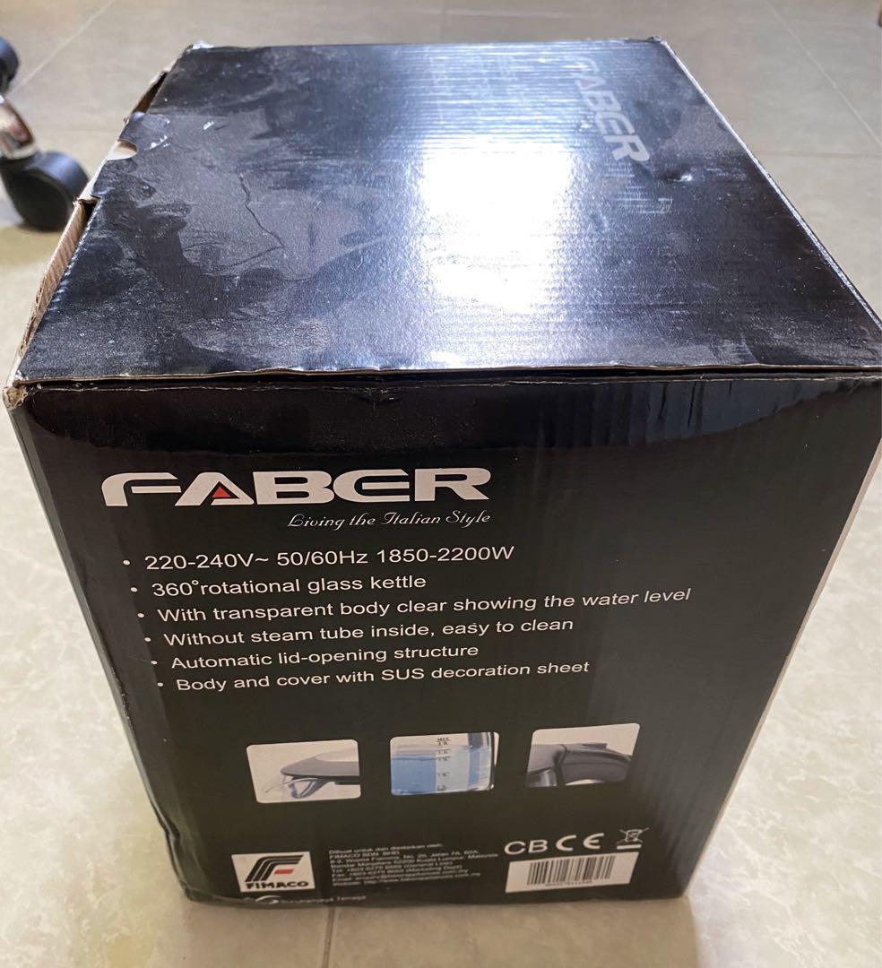 FABER Glass Kettle 2L, Furniture & Home Living, Kitchenware & Tableware ...