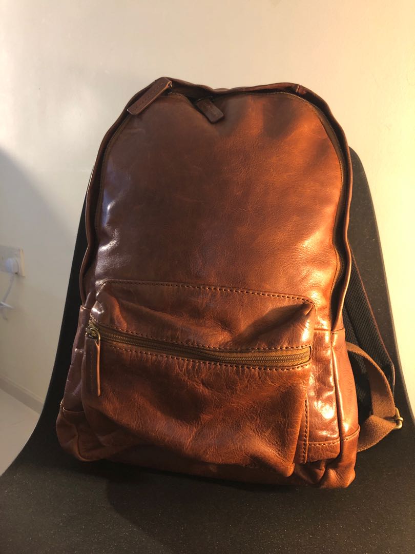 Fossil Estate Full Leather Backpack (Cognac), Women's Fashion, Bags ...