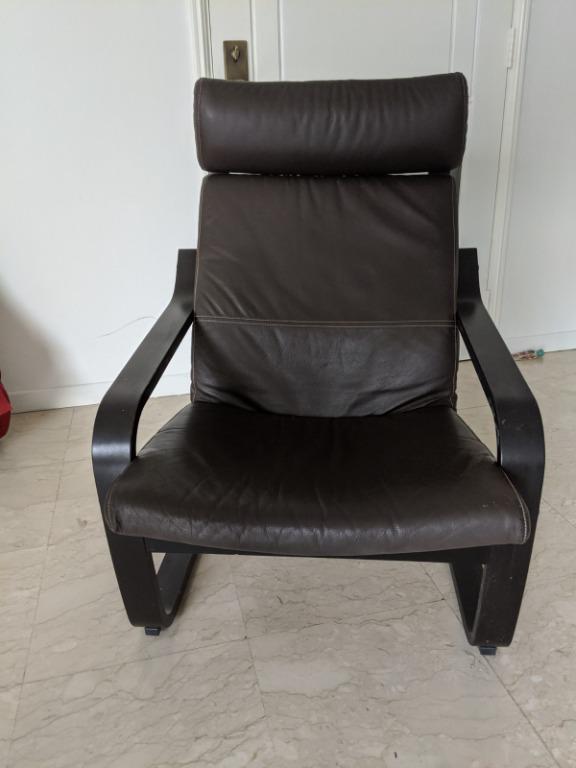 Ikea Poang Chair - Brown Leather, Furniture, Tables & Chairs on Carousell