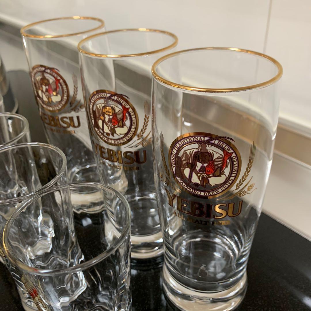 Japanese Yebisu beer glass set, Furniture & Home Living, Kitchenware ...