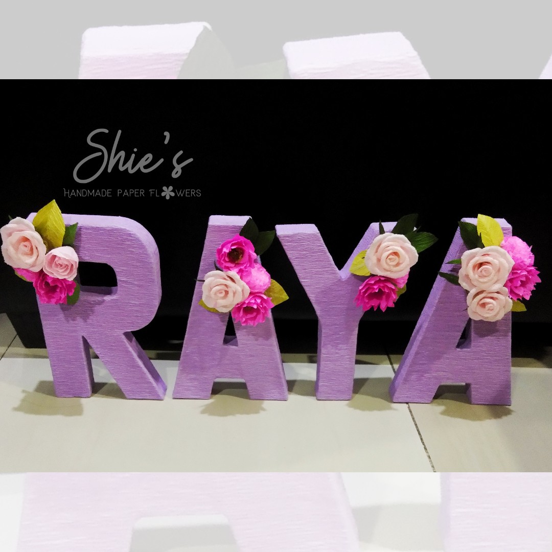 Letter Standee Name with handmade paper flowers, Hobbies & Toys ...