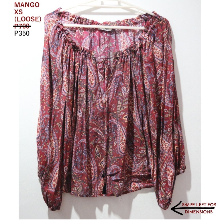 Mango Floral Dark Red Top, Women's Fashion, Tops, Blouses on Carousell