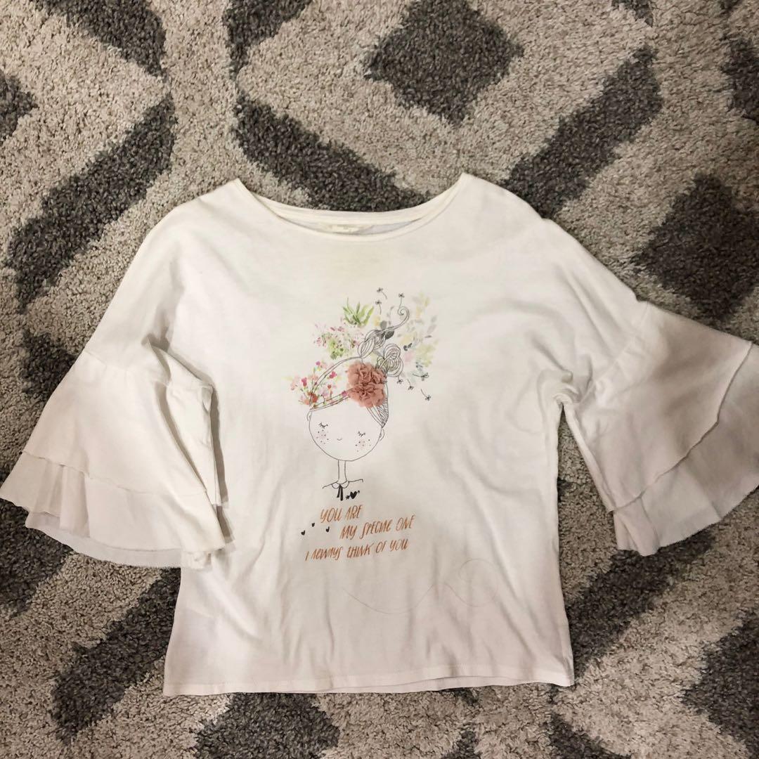 Mango flower girl long sleeves white top, Women's Fashion, Tops ...