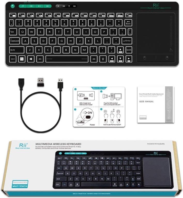 EL Rii K18 Plus Wireless 3-LED Color Backlit Multimedia Keyboard with ...