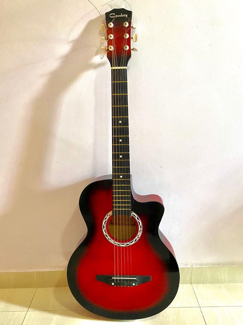 Shiny Red Acoustic Guitar (38 inches), Hobbies & Toys, Music & Media ...