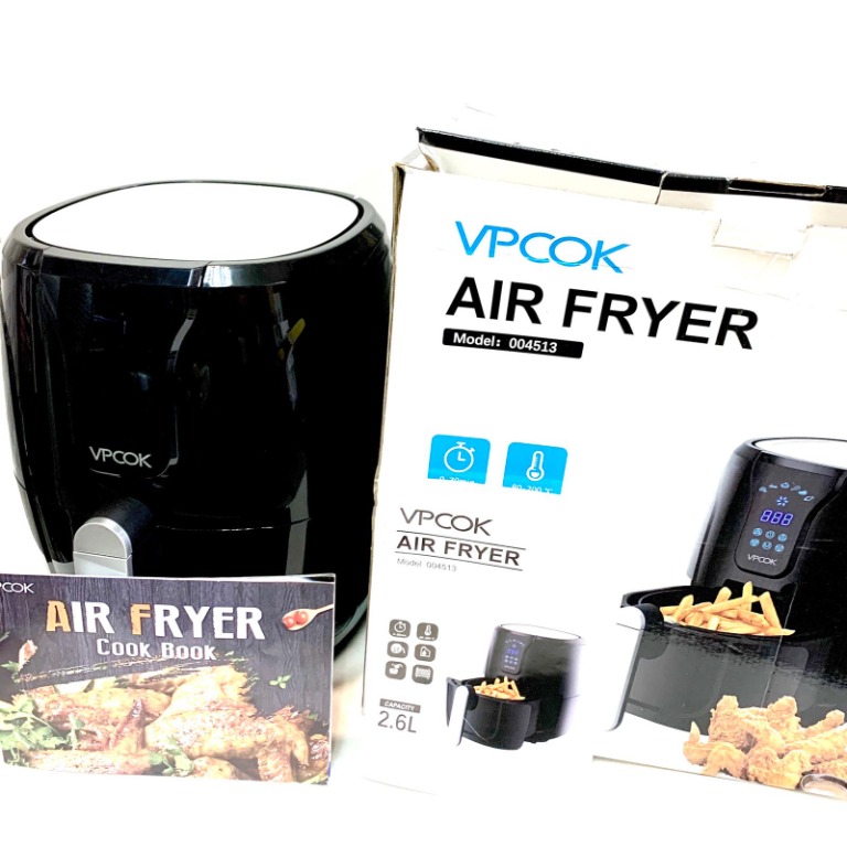 VPCOK Electric Air Fryer Oil Free, Hot Air Fryer Oven Recipe Included, 3.8 QT 6 Presets LED ...