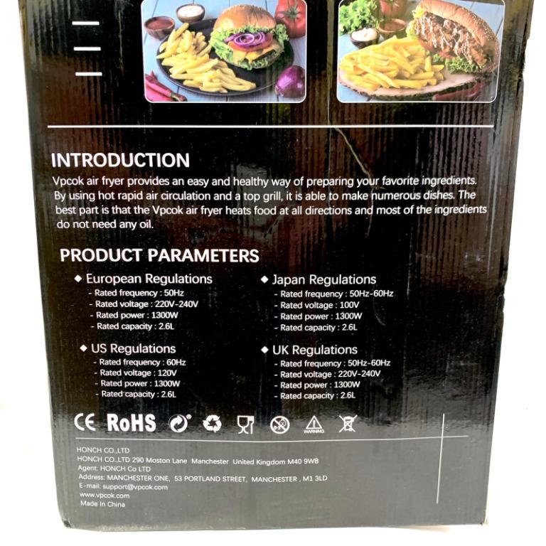 VPCOK Electric Air Fryer Oil Free, Hot Air Fryer Oven Recipe Included, 3.8 QT 6 Presets LED ...