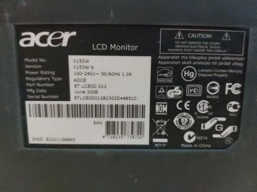 Acer 15" LCD computer monitor wide screen: good working condition ...