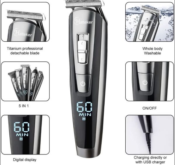 Hatteker 5-in-1 Rechargeable Hair Clippers, Beauty & Personal Care, Men ...
