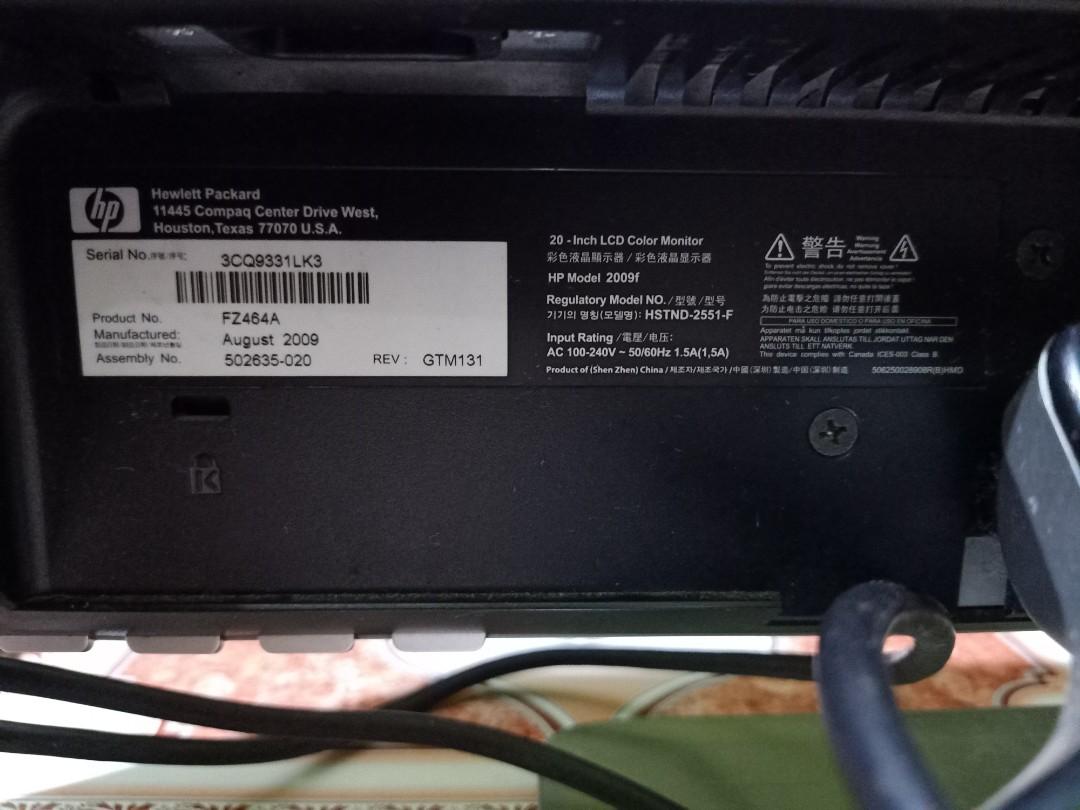 Hp 2009f 20" lcd color monitor, Computers & Tech, Parts & Accessories ...