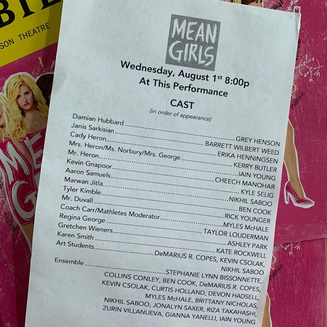 MEAN GIRLS Playbill, Hobbies & Toys, Memorabilia & Collectibles, Fan ...