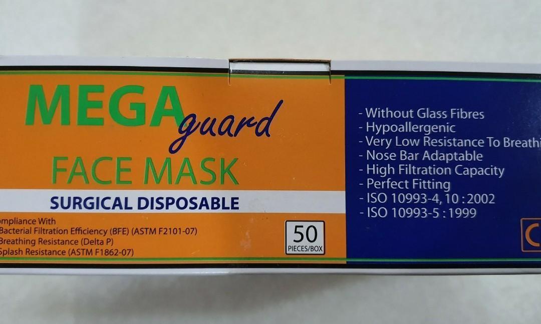Mega Guard 3 ply Surgical Disposable Face Mask 50pc 医用口罩, Health ...