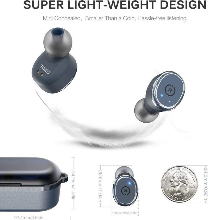 W02 TOZO T10 Bluetooth 5.0 Wireless Earbuds with Wireless Charging Case ...