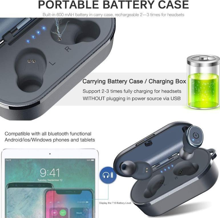 W02 TOZO T10 Bluetooth 5.0 Wireless Earbuds with Wireless Charging Case ...