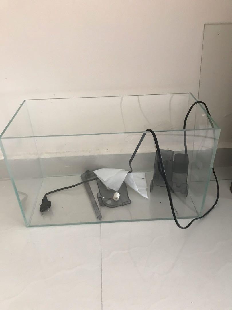 Crystal glass tank + small hang on filter, Pet Supplies, Homes & Other ...
