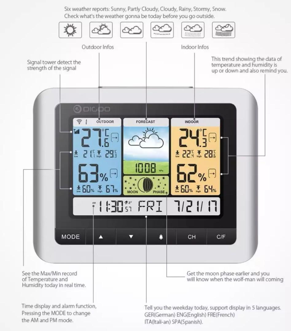 DIGOO colour screen barometer weather station, Mobile Phones & Gadgets ...