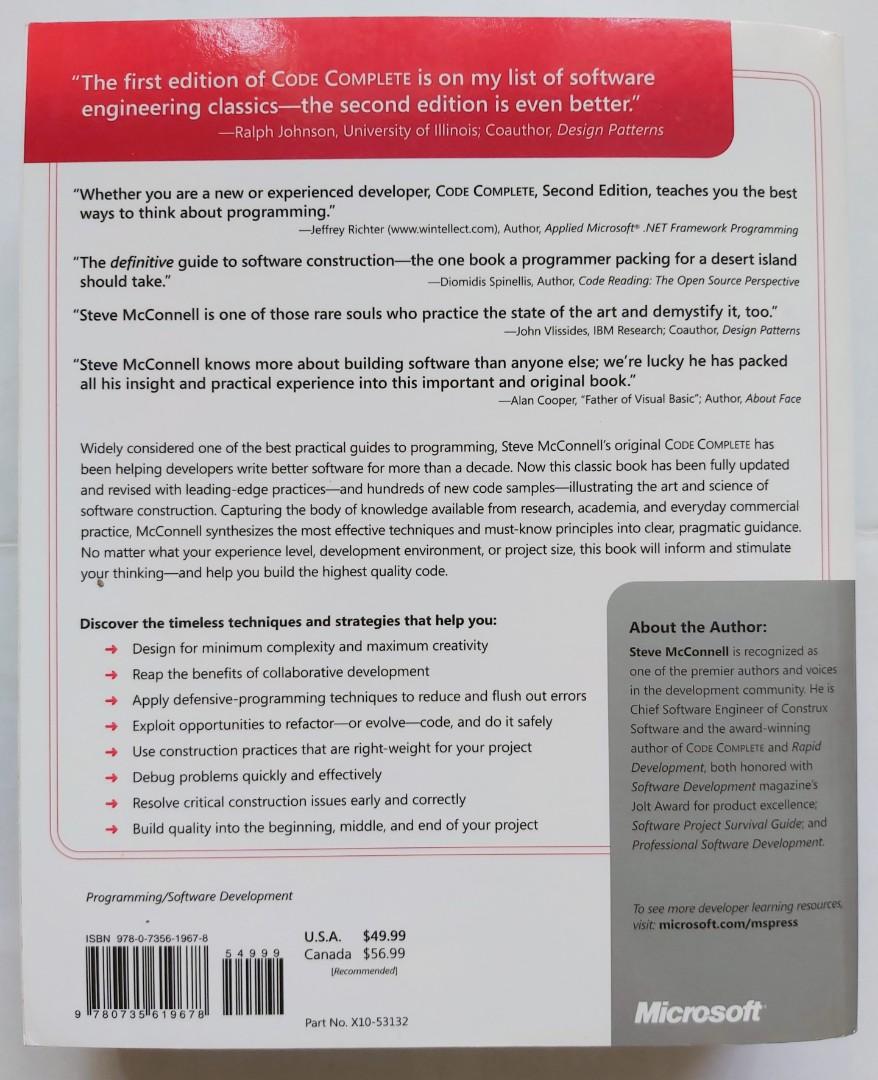 Code Complete Second Edition by Steve McConnell, Hobbies & Toys, Books ...