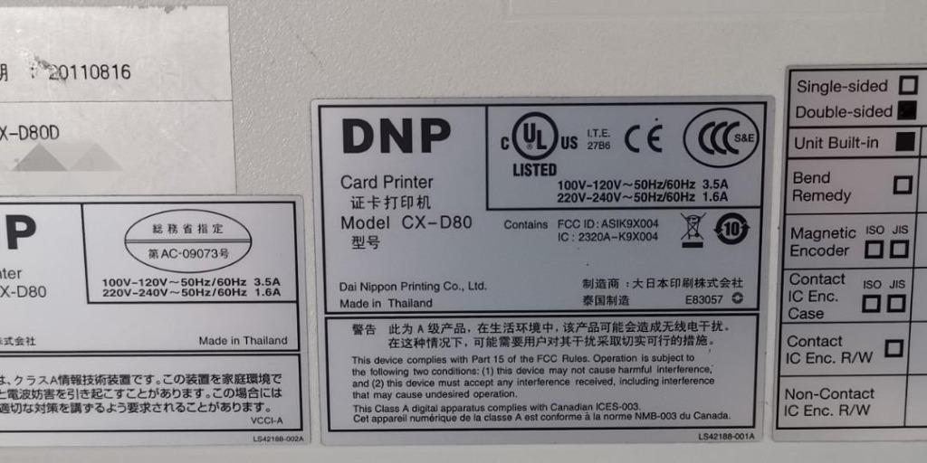 DNP CX-D80 Retransfer Card Printer, Computers & Tech, Printers ...