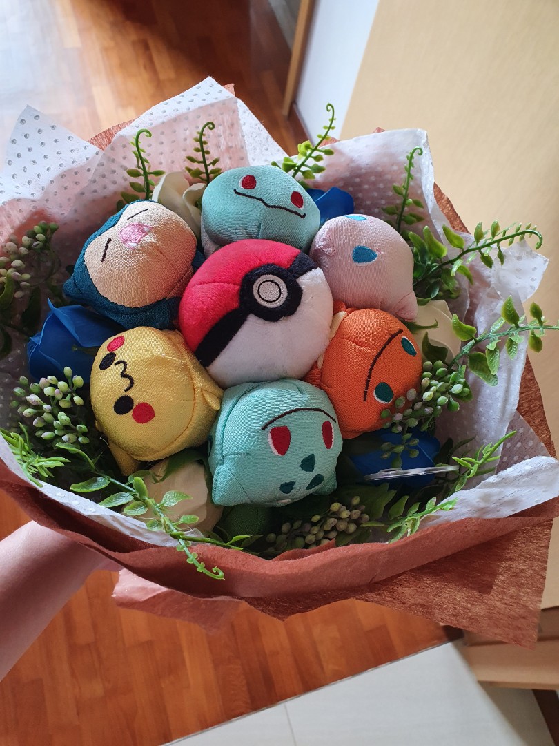 Pokemon Flower Bouquet (Preloved) - 6 Pokemons Plushies & 1 Pokeball ...