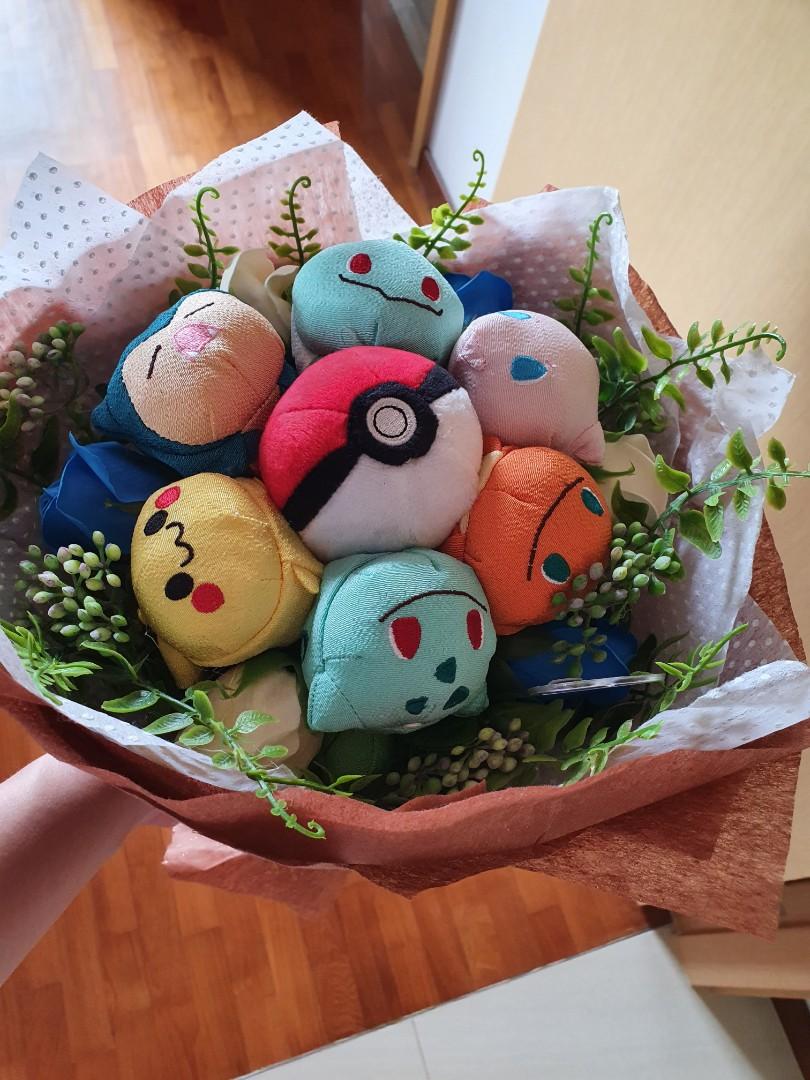 Pokemon Flower Bouquet (Preloved) - 6 Pokemons Plushies & 1 Pokeball ...