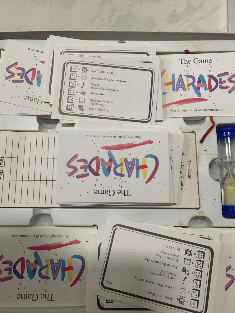 4 games, charades, Pictionary junior+adult cards, twister, Hobbies ...