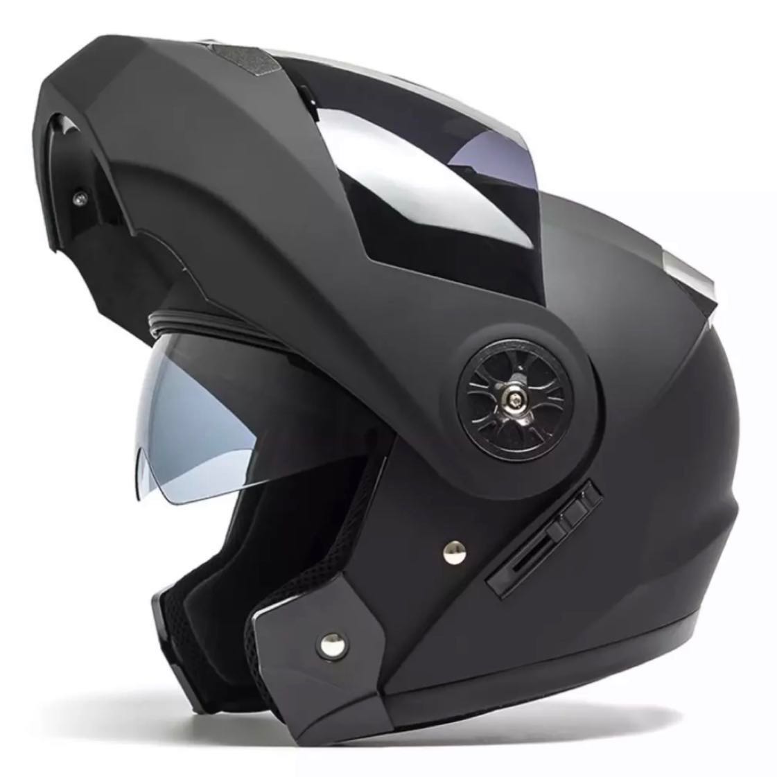 All Black Matte Full Face Flip Up Motorcycle Motorbike Modular Helmet ...
