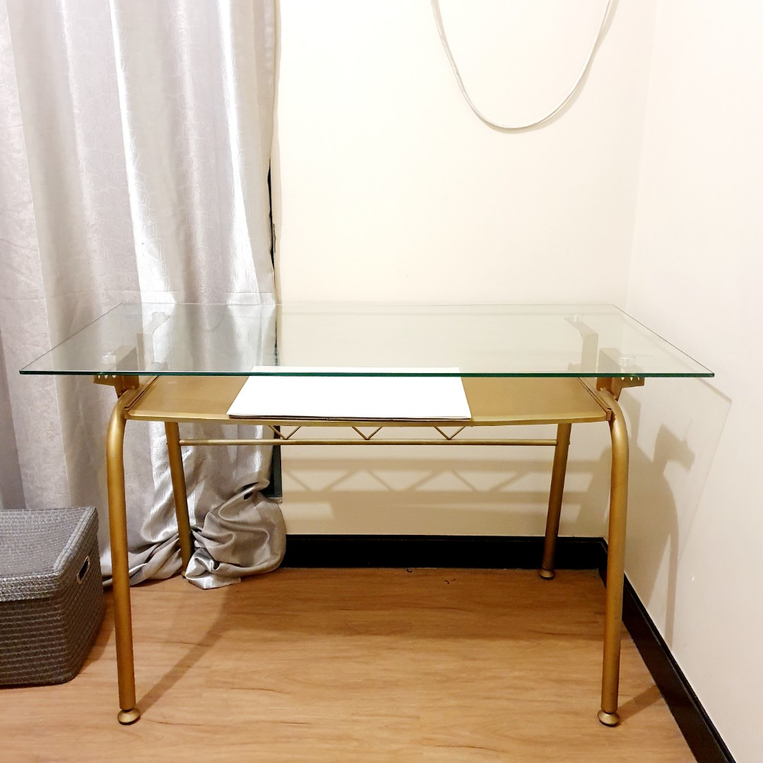 Glass Desk with keyboard pull out tray(negotiable), Furniture & Home ...