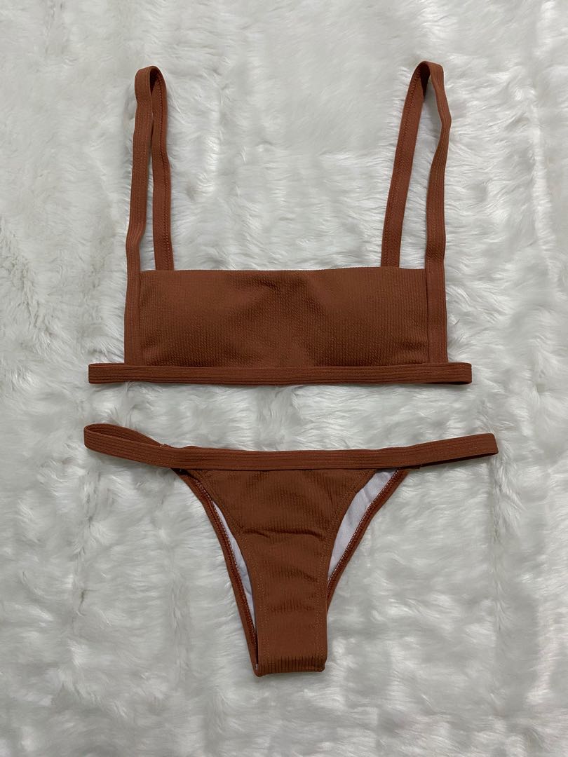 Ribbed Hook String Two Piece Bikini, Women's Fashion, Swimwear, Bikinis ...