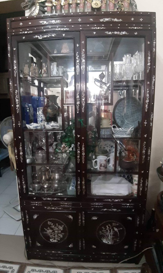 Rosewood Narra Bone Inlay Solid Hard Wood Display Cabinet, Furniture ...