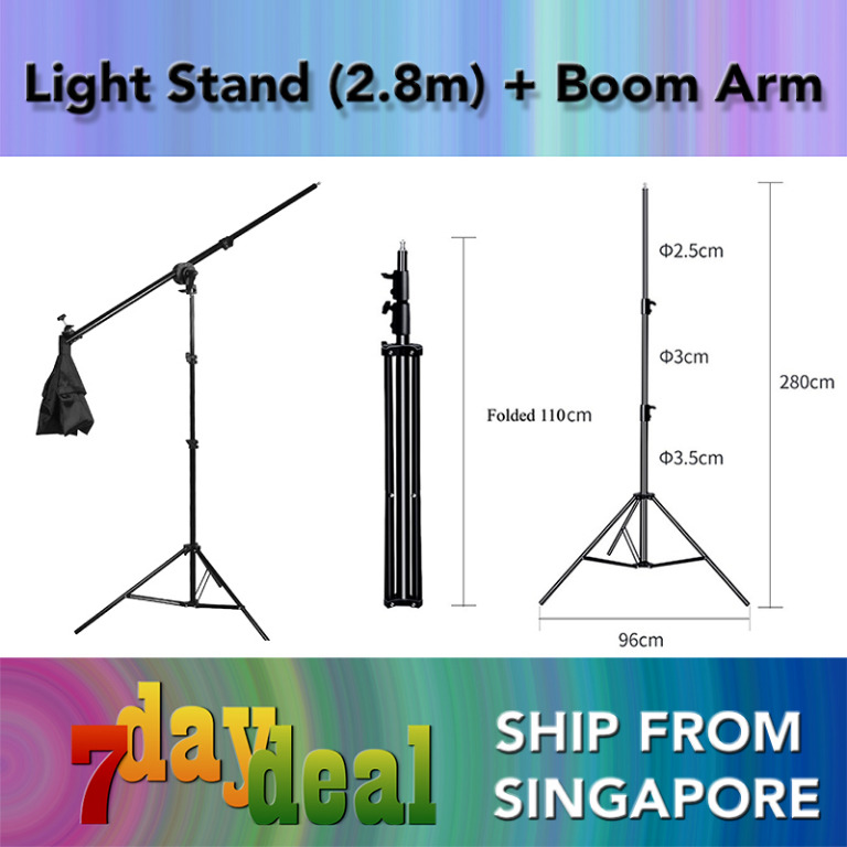 HoliCRAFT 2.8m Light Stand + Boom Arm Kit (Cross Bar + Sand Bag ...