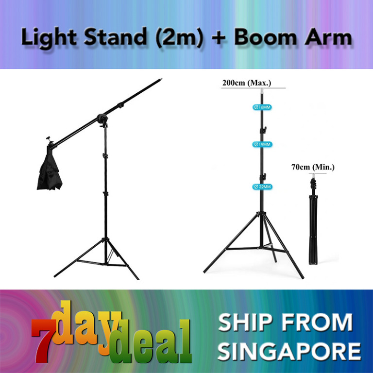 HoliCRAFT 2m Light Stand + Boom Arm Kit (Cross Bar + Sand Bag ...