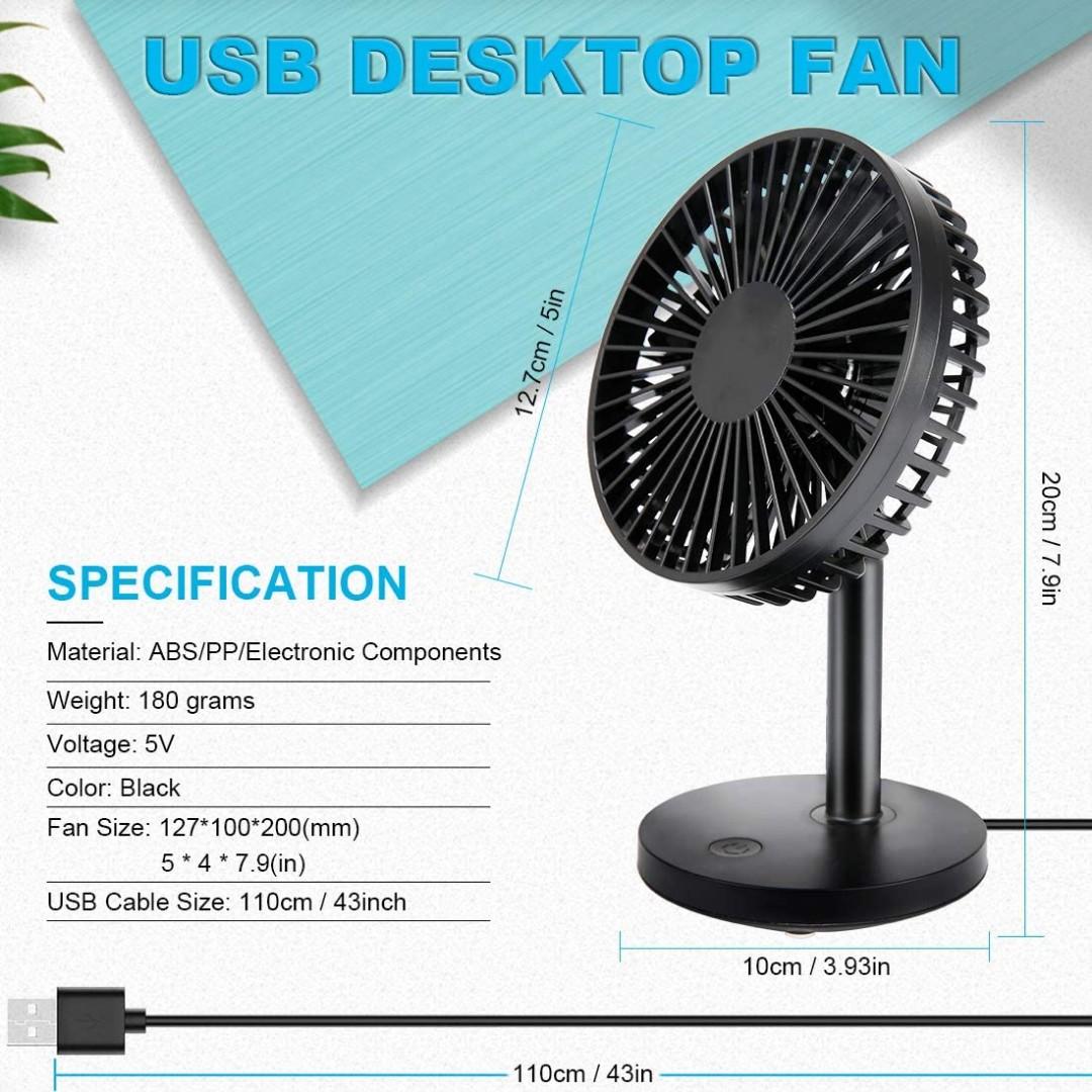 HANXIN Desk Fan USB Mini Desktop Fans with 7 Blades, Adjustable Head ...