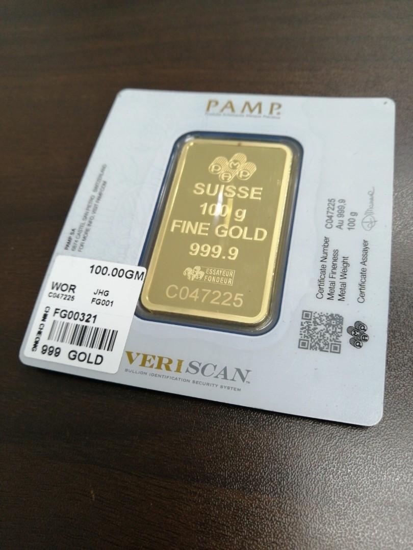 Pamp Suisse 100g 999.9 Gold Bar with Cert, Vintage & Collectibles ...