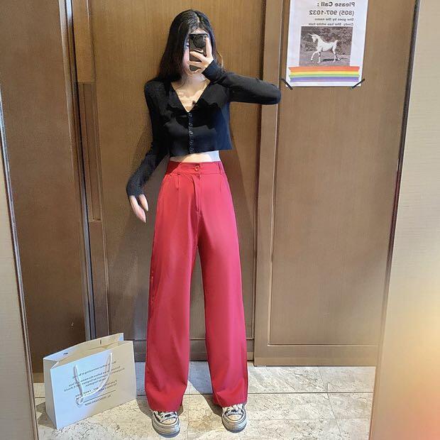 Red Long Pants, Women's Fashion, Bottoms, Other Bottoms on Carousell
