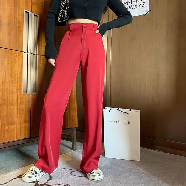 Red Long Pants, Women's Fashion, Bottoms, Other Bottoms on Carousell
