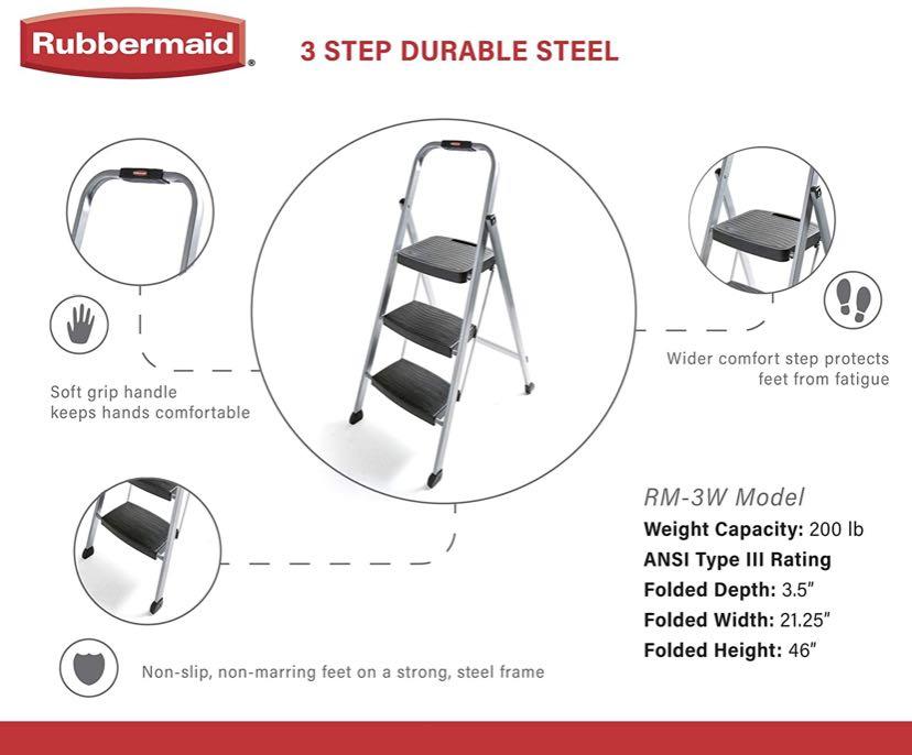 Rubbermaid RM-3W Folding 3 steps ladder., Furniture & Home Living ...