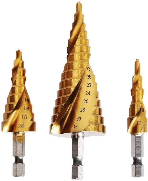 Step Drill Bit Set 3 PCS |Quick Change HSS Titanium Coated Spiral ...