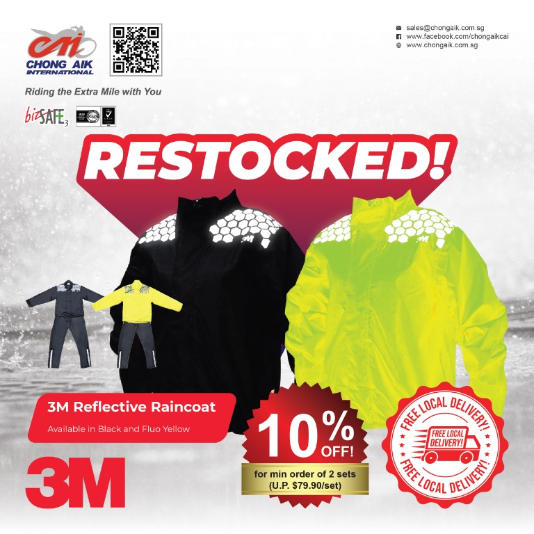 3M Reflective Raincoat, Motorcycles, Motorcycle Apparel on Carousell