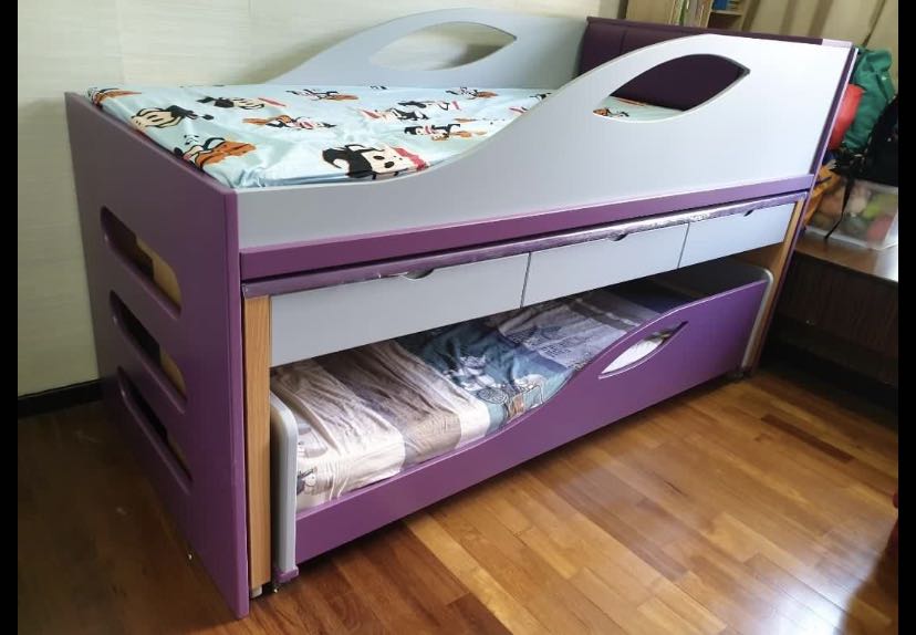 Double decker with study table, Furniture & Home Living, Furniture, Bed ...