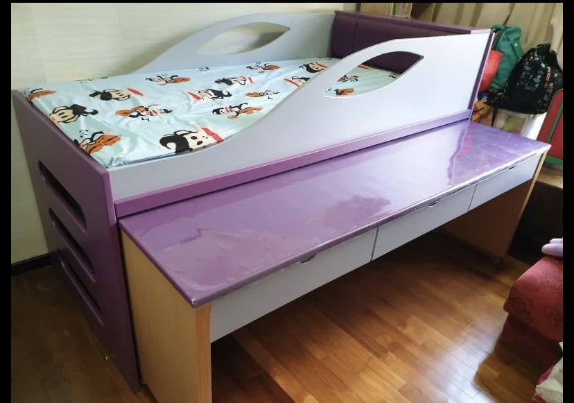 Double decker with study table, Furniture & Home Living, Furniture, Bed ...