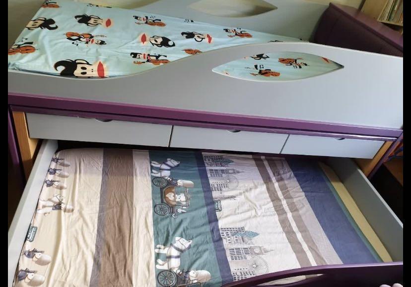 Double decker with study table, Furniture & Home Living, Furniture, Bed ...