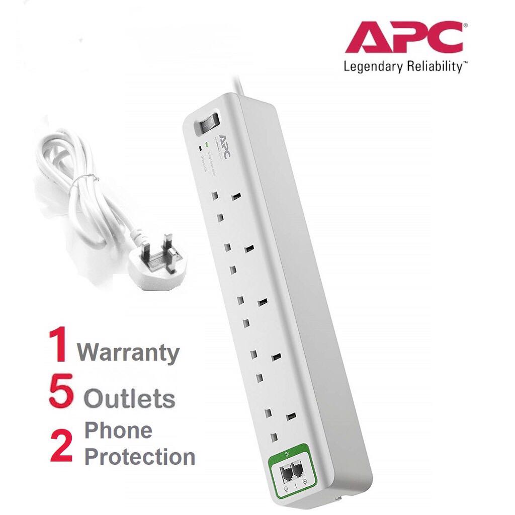 EXTENSION SOCKET APC SURGE PROTECTOR 5-PLUGS RJ11 2M (PM5T-UK), TV ...