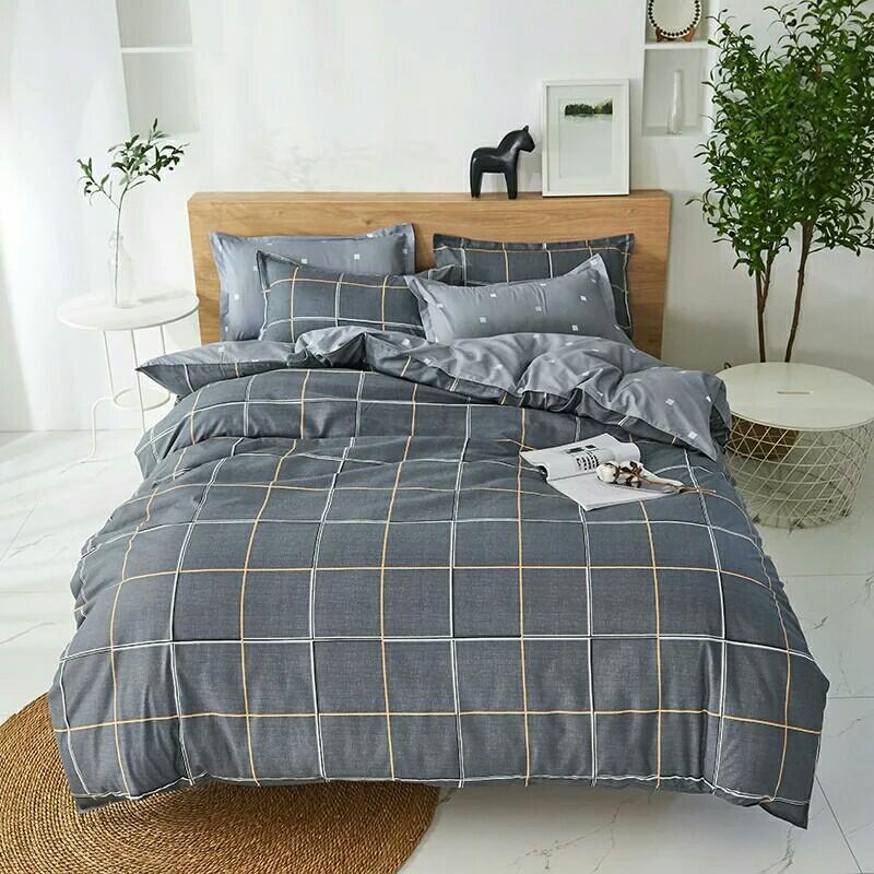 Free Delivery Grey Checkers Bedding Bedsheet Set, Furniture & Home ...