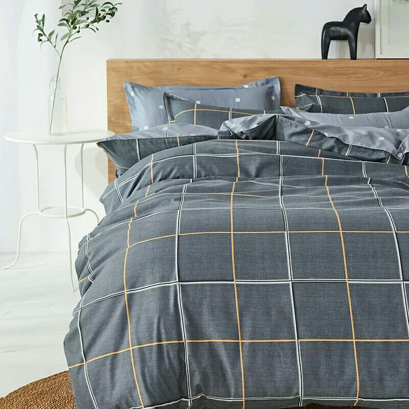 Free Delivery Grey Checkers Bedding Bedsheet Set, Furniture & Home ...