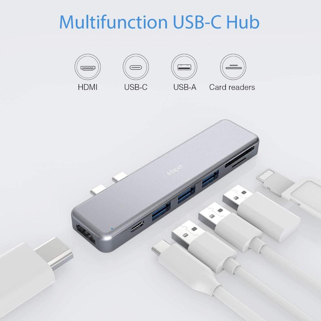 iHaper C001 USB C Hub Duo Type-C Thunderbolt 3 Adapter with 4K USB C to ...