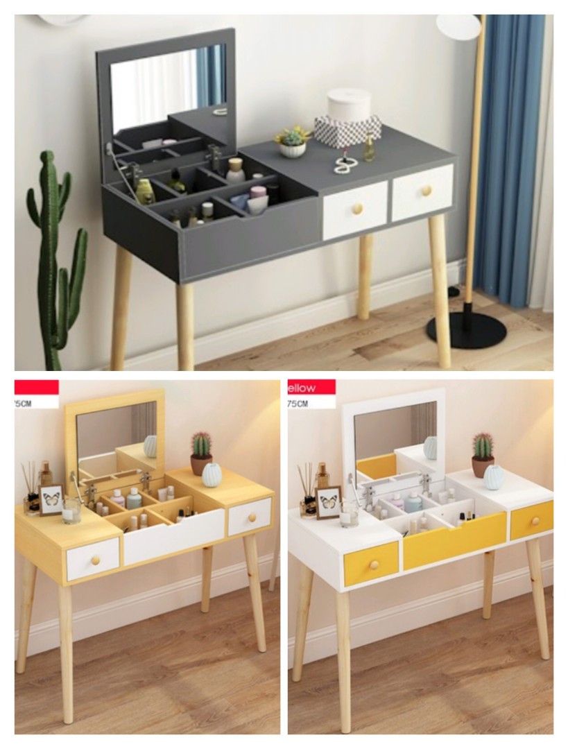 Modular Fold Down Mirror Dressing Makeup Table With Chair, Furniture ...