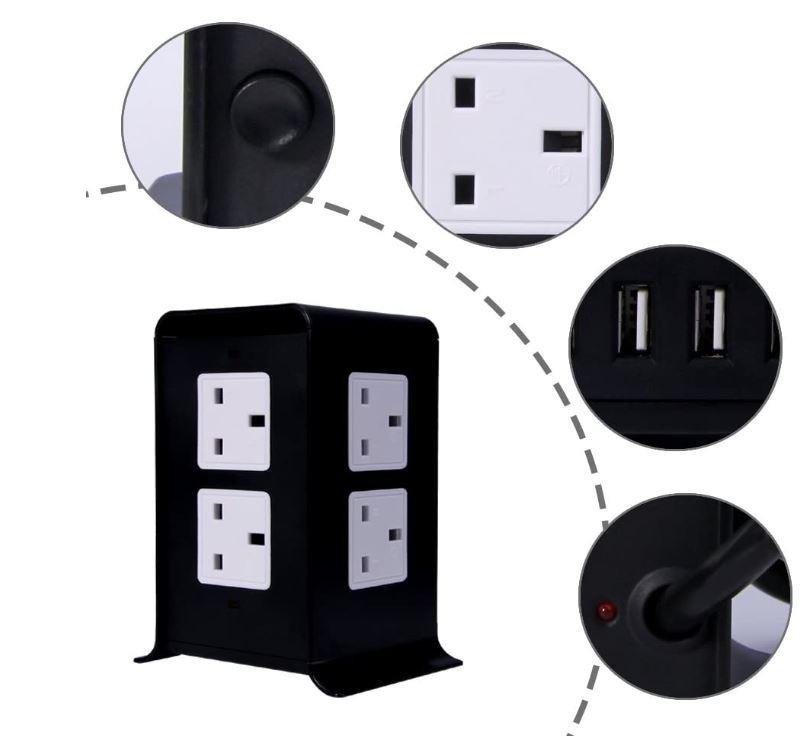 New 2 Meter Vertical Power Strip Multi-sockets 8 Outlets and 4 USB ...