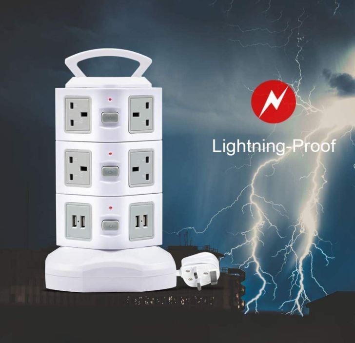 New 3 Meter Portable Vertical Tower Power Strip with USB (4 pcs 5V 3.1A ...
